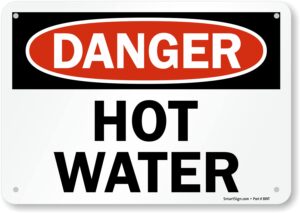 smartsign 7 x 10 inch “danger - hot water” osha sign with pre-cleared holes, digital printing, 55 mil hdpe plastic, red, black and white