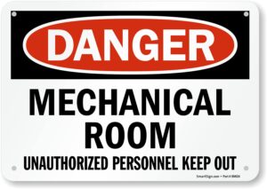 smartsign 7 x 10 inch “danger - mechanical room, unauthorized personnel keep out” osha sign, digital printing, 55 mil hdpe plastic, red, black and white