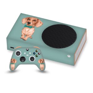 head case designs officially licensed barruf dachshund, the wiener art mix vinyl sticker gaming skin decal cover compatible with xbox series s console and controller bundle