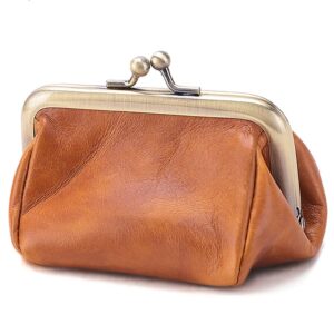 rourou genuine leather clutch bag for women kiss lock wallet retro coin purse coin organizer cute purse