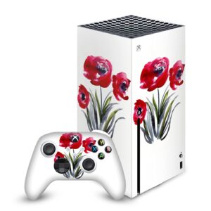 head case designs officially licensed mai autumn red flowers art mix vinyl sticker gaming skin decal cover compatible with xbox series x console and controller bundle