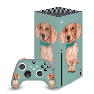 head case designs officially licensed barruf dachshund, the wiener art mix vinyl sticker gaming skin decal cover compatible with xbox series x console and controller bundle