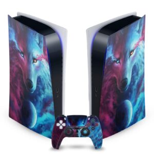 head case designs officially licensed jonas "jojoesart" jödicke wolf galaxy art mix vinyl faceplate gaming skin decal compatible with sony playstation 5 ps5 digital console and dualsense controller