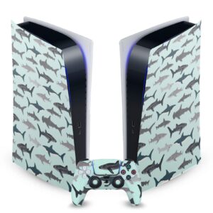 head case designs officially licensed andrea lauren design sharks art mix vinyl faceplate gaming skin decal compatible with sony playstation 5 ps5 digital edition console and dualsense controller