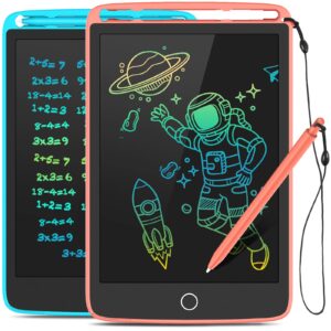 tecjoe 2 pack lcd writing tablet with fridge magnets, doodle board for kids drawing kitchen memo, christmas stocking stuffers birthday gifts toys for boys girls 8.5 inch(blue+pink)