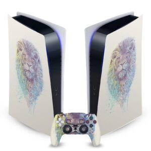 head case designs officially licensed rachel caldwell lion art mix vinyl faceplate sticker gaming skin decal compatible with sony playstation 5 ps5 digital edition console and dualsense controller