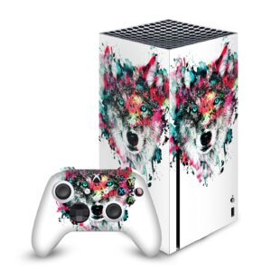 head case designs officially licensed riza peker wolf art mix vinyl sticker gaming skin decal cover compatible with xbox series x console and controller bundle