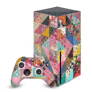 head case designs officially licensed rachel caldwell quilt art mix vinyl sticker gaming skin decal cover compatible with xbox series x console and controller bundle