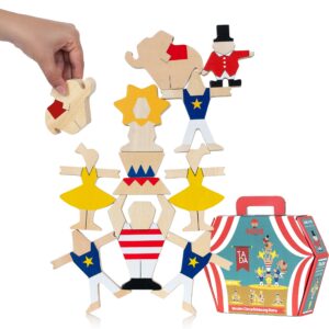 kipod ta-da acrobats stacker game – circus wooden balancing game – fun and engaging balancing blocks for adults and kids – stackable game for all ages – birch plywood balancing toys