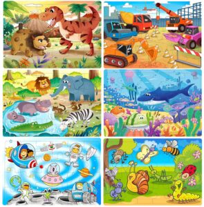 puzzles for kids ages 3-5, 24 piece colorful wooden puzzles for toddler children learning educational puzzles toys for boys and girls (6 puzzles)