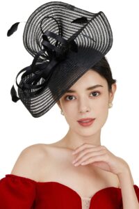 babeyond tea party fascinator kentucky hat derby fascinator feather pillbox hat for cocktail black