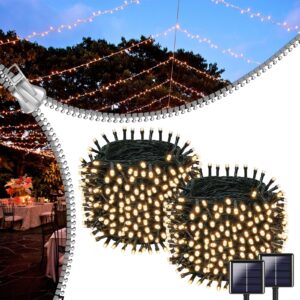 ozs 2 pack 144ft 400led solar string lights outdoor, waterproof 8 modes solar outdoor tree lights,green wire solar lights outdoor for garden, patio, party, wedding, christmas decorations (warm white)