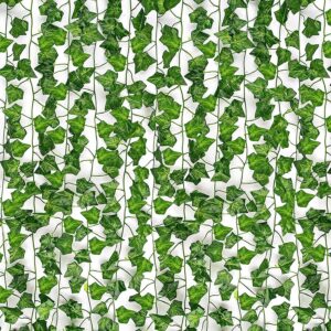 qkui fake ivy-12 pcs 79.08feet/each 6.59ft artificial ivy leaf plants，silk ivy garland greenery artificial for party garden outdoor wedding wall for home, birthday, party decoration (ivy leaf)