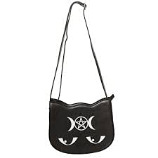 lost queen women's kawaii black cat triple moon pentacle jinx shoulder bag gothic ladies purse