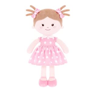 onetoo plush rag doll sleeping cuddle buddy doll soft baby doll for girls first baby doll wear pink skirt dress 14"（milly series）