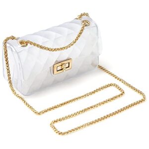 linkidea women jelly shoulder handbags, mini semi-clear clutch purse, semi-transparent polyvinyl chloride chain crossbody bag