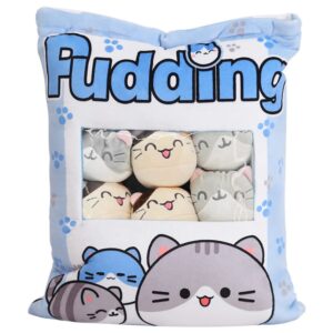 nenalayo cute kitty cat snack pillow pudding decorative stuffed animal dolls for bed couch creative toy gifts for teens girls kids (blue)