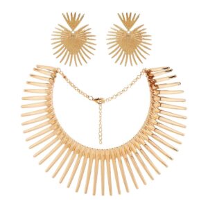 fstrend collar choker necklace earrings set gold flower statement african canine tooth shape necklace cleopatra costumes jewelry accessories for women and girls (gold)