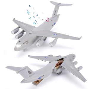 crelloci air force diecast plane toy with lights & sounds pull back, grey metal military model airplane, army aircraft fighter toy, play vehicle for kids boys toddlers ages 3+