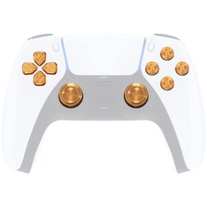 extremerate gold metal thumbsticks dpad abxy buttons for ps5 controller, custom replacement aluminum analog thumbsticks & action buttons & direction keys for ps5 controller - controller not included