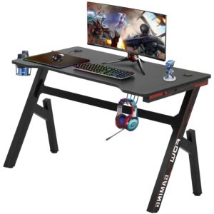 paylesshere gaming desk z-shaped more structure stable 47" computer desk, ergonomic racing style table for home office, games, study, writing