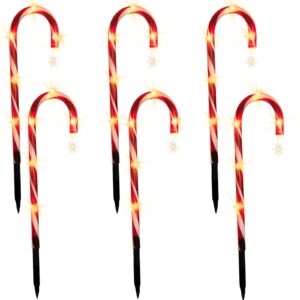 6pack christmas candy cane lights snowflake outdoor pathway driveway markers decoration red and white xmas home decor indoor lawn yard