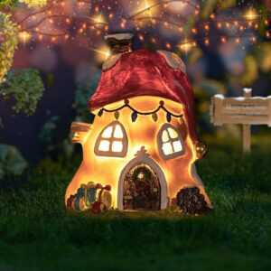 solar house statue outdoor garden lights house garden sculptures solar led light decorations