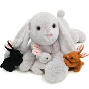 beniny 4pcs bunny stuffed animal - 24"" large stuffed bunny rabbit plush toy gifts for kids - cuddly mommy bunny surprise with 3 small bunnies