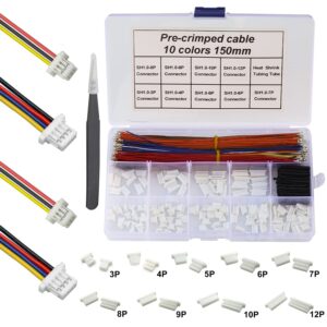 keszoox jst sh1.0mm connector kit and premium pre-crimped cables，for spracing f3 omnibus f4 pro f7 racing drone wire kit，total 140pcs sh1.0 connectors and 10 colors 250pcs 28awg cable 150mm wire