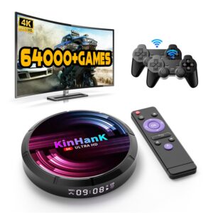 kinhank retro video game console built in 64000+ games,super console x max emulator console,emuelec 4.3/android 9.0/coree 3 systems all in 1,4k hd/av output,2.4g+5g dual wifi,bt 4.0,best gift