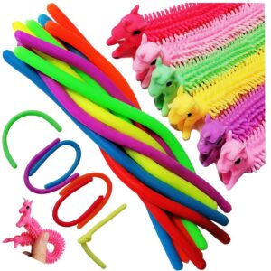 24 packs monkey noodles,stretching strings,12 pcs unicorn shaped,12 pcs noodle shaped,sensory fidget set, stretching up to 4.3-6 feet length,monkey noodle fidget set,fidget noodles