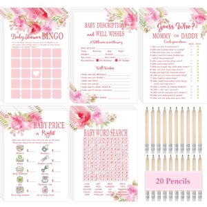 outus 125 pieces floral baby shower game for girls 5 games 20 fun complementary pencils baby shower games activities include baby descriptions and wishes, guess who games(250 pieces)