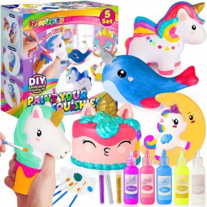 wememorn unicorn toys for girls, unicorn arts crafts painting kit - 5 large slow-rise unicorns squeeze diy kit with paints, christmas birthday unicorn gifts for 5, 6, 7, 8 year old girls boys kids