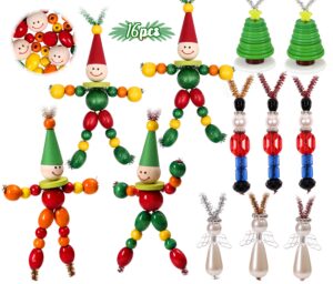 tieshankao 16pcs christmas crafts for kids - diy beads ornaments kits include nutcracker, angel, elf, tree - xmas holiday toys gifts stocking stuffers decor party decorations supplies(need assembly)