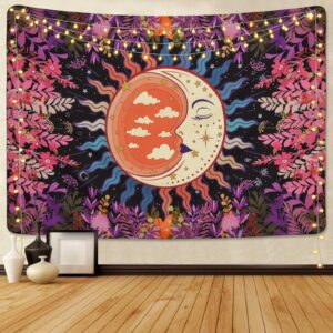 uspring moon garden tapestry plants flowers tapestries moon and stars tapestry mandala wall tapestry mystical colorful tapestry wall hanging for room (36 × 48 inches)