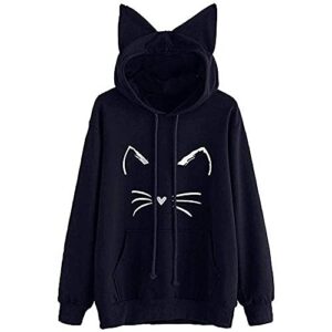 women teen girls cat hoodie sweatshirt sweater coats cute cat ear sleeping cat printed pullover long sleeve sweatshirt