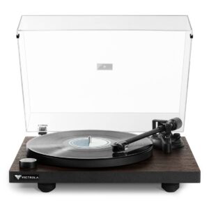 victrola premiere t1 turntable - sleek, modern vinyl record player, 33-1/3 & 45 rpm vinyl records & lps, built-in bluetooth 5.0, stereo rca output, phono preamp output