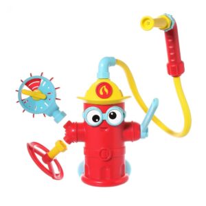 yookidoo baby bath toddler toys (ages 3+) - ready freddy spray ‘n’ sprinkle fire hydrant bathtime toy - includes hose, spray nozzle, wheel, & water gauge - attach to any bath tub or shower - mold free