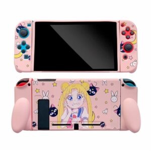 protective case for switch,cute sailor moon case compatible with nintendo switch,pink sailor moon game accessories soft slim grip cover shell for console