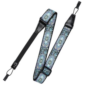 ukulele strap no drill, ihobor adjustable double j hook uke shoulder strap, premium jacquard blue totem clip on ukelele strap, easy to use and fit most standard uke sizes