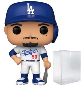 pop funko pop! mlb: dodgers - mookie betts (home uniform) (bundled with compatible plastic pop box protector case), 3.75 inches