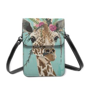 wild animal giraffe crossbody cell phone bag cute purse bags with shoulder strap holder wallet for women handbag mini phone bag passport purse lightweight