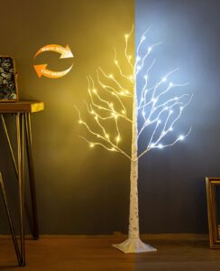 zhouduidui lighted birch tree, 4ft 48led birch tree lights, mothers day decor indoor outdoor artificial twig tree light 9modes timer for 4th of july christmas home party wedding decor,warm& cool white