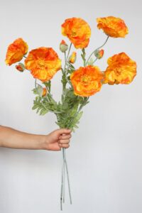 artificial fake poppies | beautiful wedding, home, garden & party decorations | gift idea | 6 wild, vibrant flower stems, handcrafted flowers designed by florists (orange)