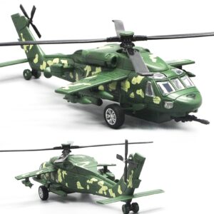 otonopi military helicopter toy with lights and sounds, die cast metal airplane pull back army plane toys for kids children boys girl