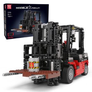 mould king 13106 forklift truck building block kit, moc remote control heavy-duty shelf lifted truck model toy, gift toys for kids age 8+/ adult (1,719 pieces)