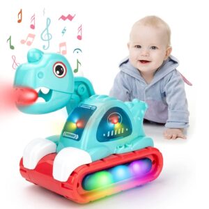 covtoy baby toys for 1 year old boy girl, musical dinosaur car crawling developmental toys with sounds and lights, ideal gifts for babies 6 to 12-18 months