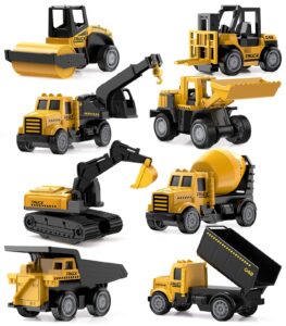 geyiie alloy small construction cars vehicles, die cast mini construction truck toys, heavy duty bulldozers excavator cement dump toys outdoor easter gifts for kids toddler