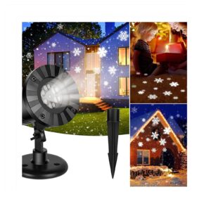 christmas projector light, 180° rotation projector snow projector lamp snowflake lights, indoor outdoor waterproof led light for halloween wedding home party garden decorations, white snowflake