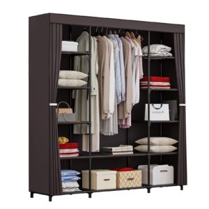 ingiordar portable closet wardrobe organizer storage with cover non-woben fabric portable wardrobe closet for hanging clothes racks shelving 59 inch for bedroom, coffee